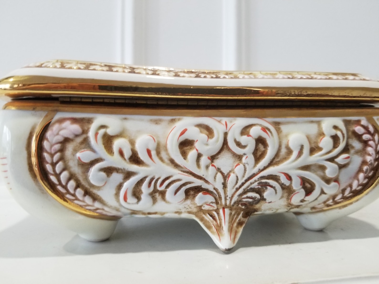 Antique R Capodimonte Porcelain Hand Painted Box With Lid - Gold Trim ...