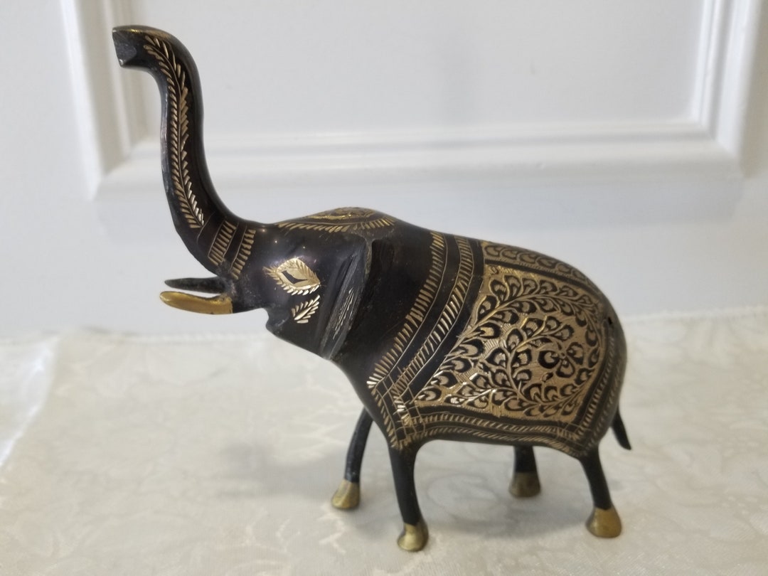 Engraved Brass Elephant Figurine - Collectible Elephant Statue - Etsy