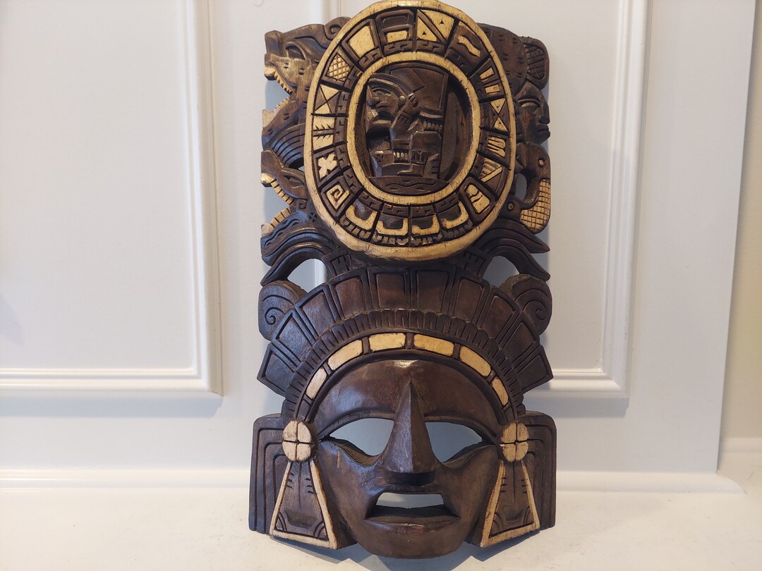 Mayan Aztec Wood Wall Plaque - Hand Carved Maya Sculpture - Original ...