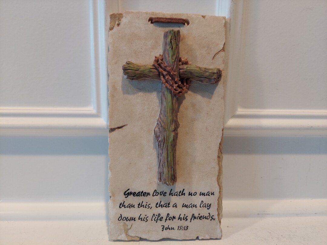 Plaque With Cross - Religious Wall Decor - Collectible Holy Cross Decor ...