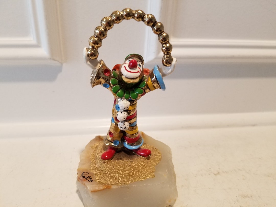 Ron Lee Clown Sculpture - 24K Gold Plated Figurine - Clown on Marble ...