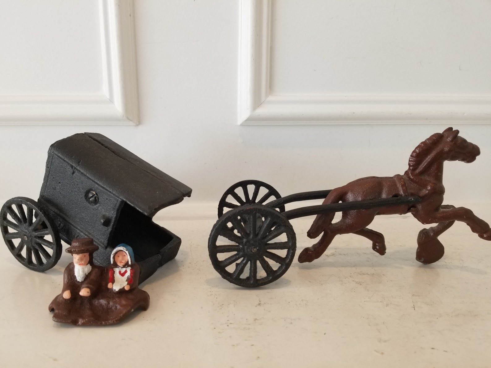 Antique Cast Iron Amish Stagecoach - Hand Painted Cast Iron Amish ...