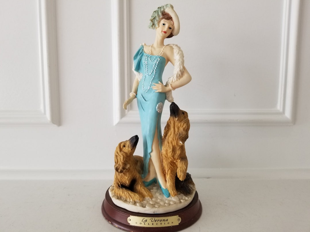 La Verona Collection Figurine - Lady With Dogs Figurine - High Level of ...