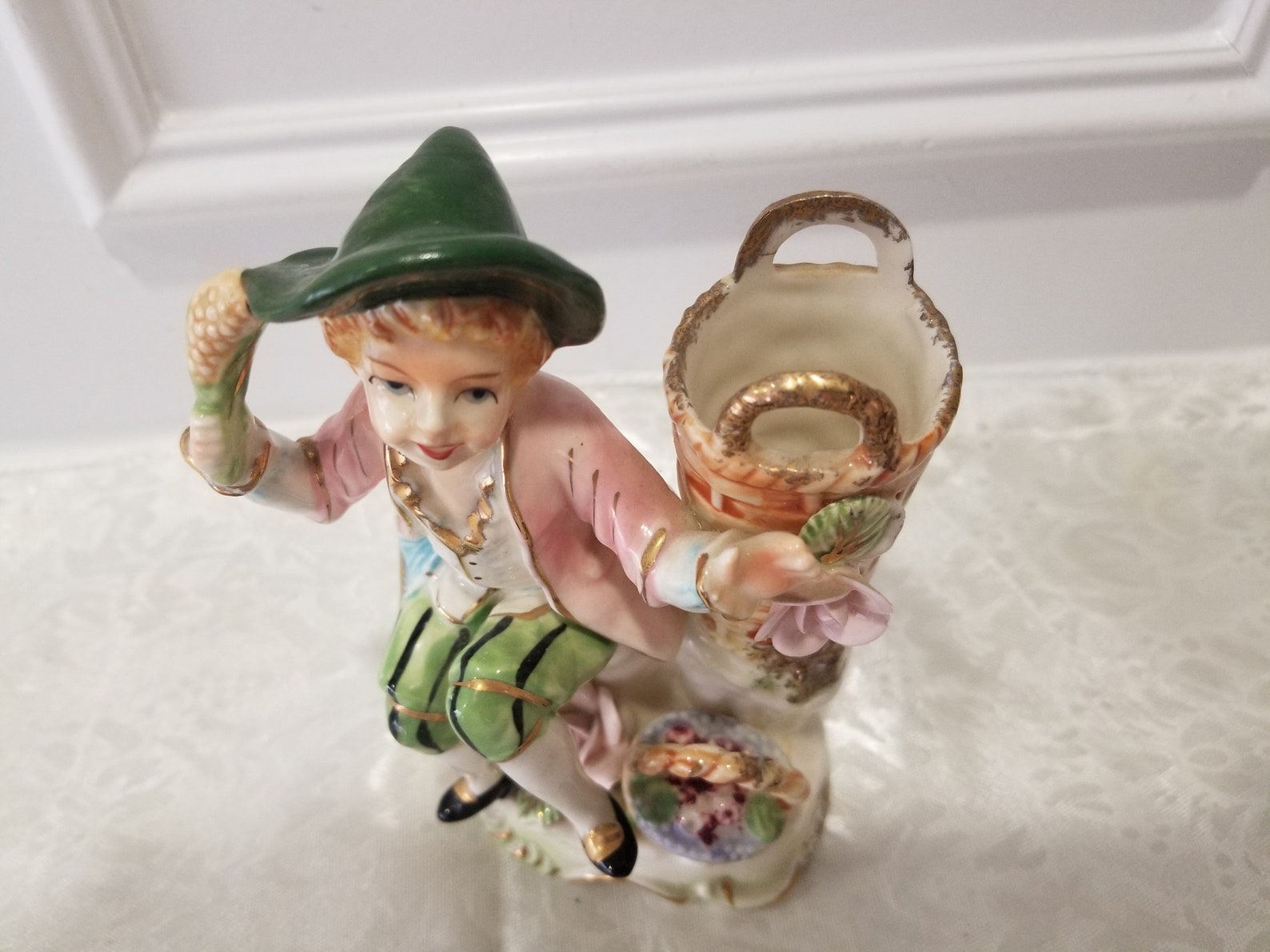 European Porcelain Boy With the Basket - Hand Painted Figurine With ...