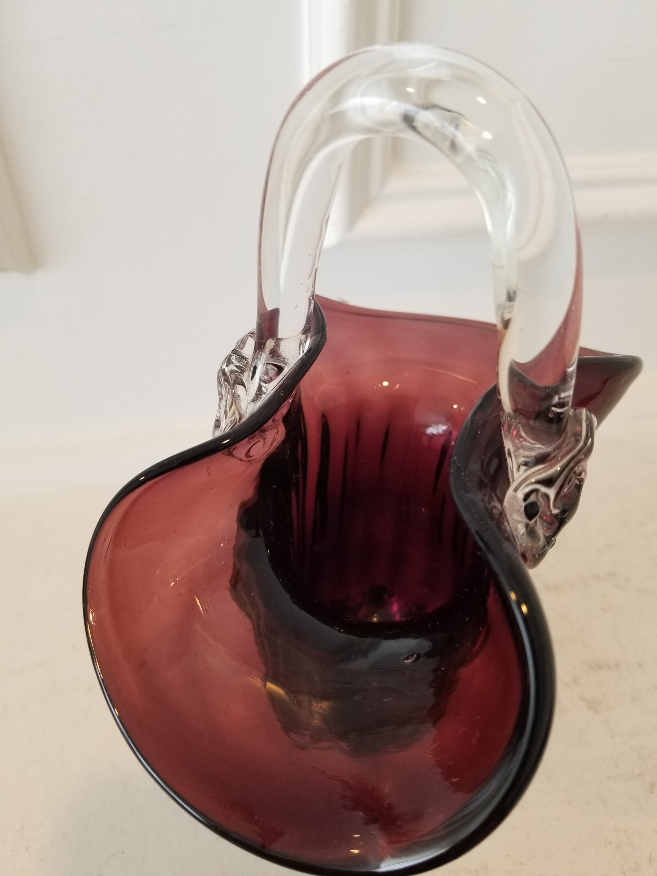 Ruby Red Art Glass Basket With Crystal Handle - Art Glass Basket - Etsy