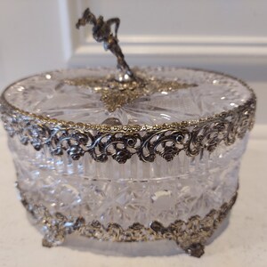 Crystal Box With Silver Metallic Decorations - Victorian Crystal Box ...