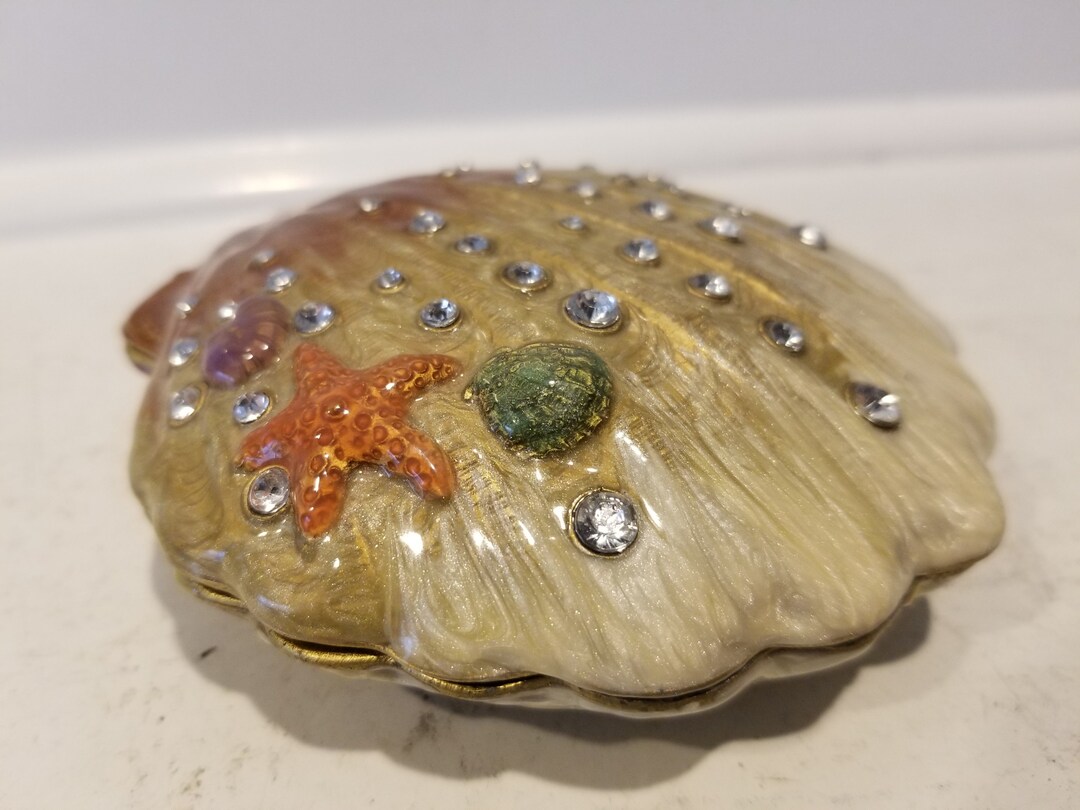 Shell Design Metal Jewelry Box - Stones Decorated Metal Box ...