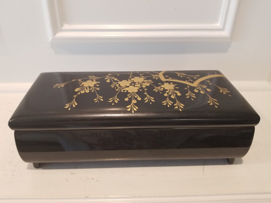 Floral Music Box - Floral Wood and Gold Accents Jewelry Box - Original ...