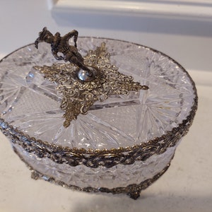 Crystal Box With Silver Metallic Decorations - Victorian Crystal Box ...