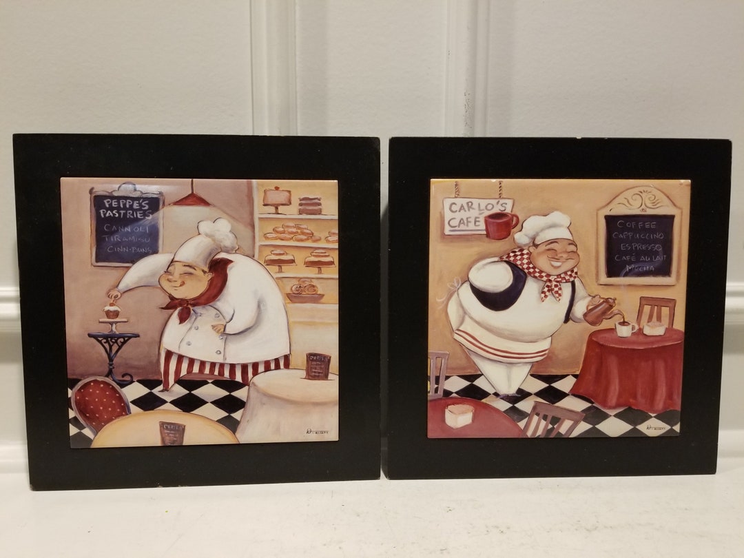 Chefs Ceramic Wall Tiles - Wooden Framed - Wall Plaques With Chefs ...