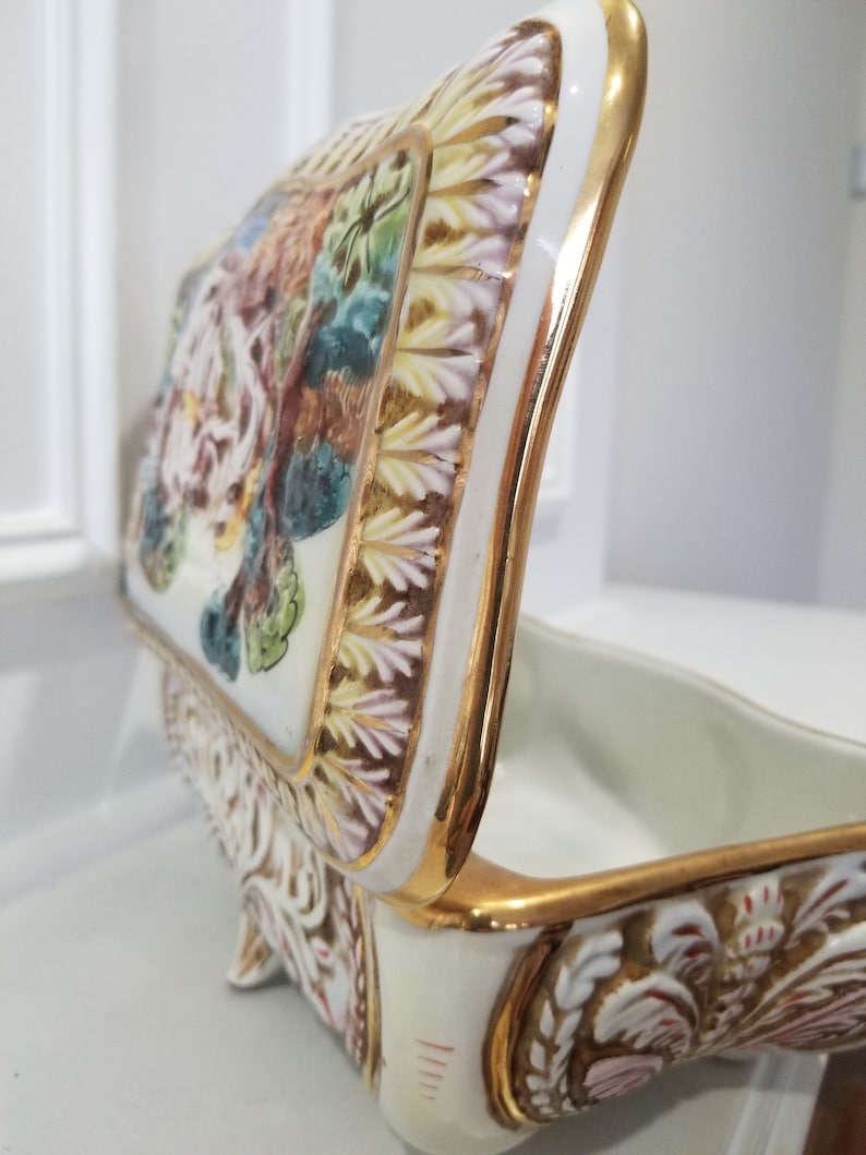 Antique R Capodimonte Porcelain Hand Painted Box With Lid - Gold Trim ...
