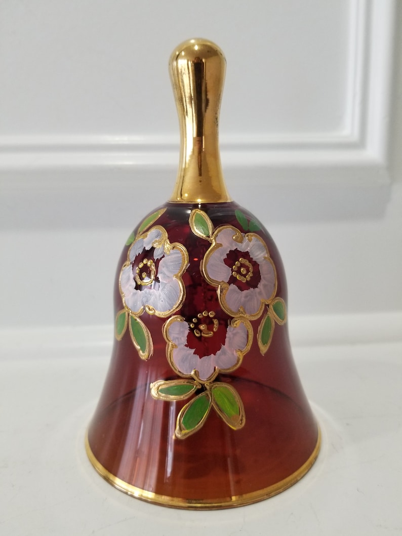 Amber Glass Bell - Genuine Hand Decorated - Gold and Enameled Decor ...