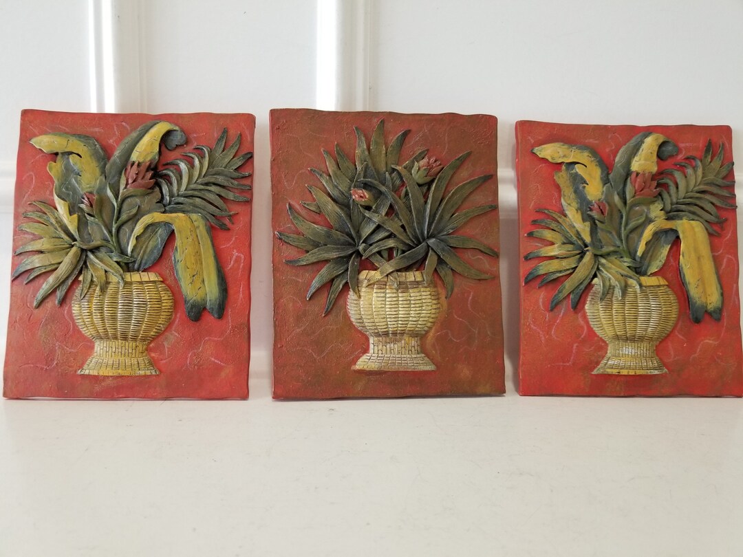 Ceramic Decorative 3 D Plaque - Textured in Relief Ceramic Tiles - Set ...