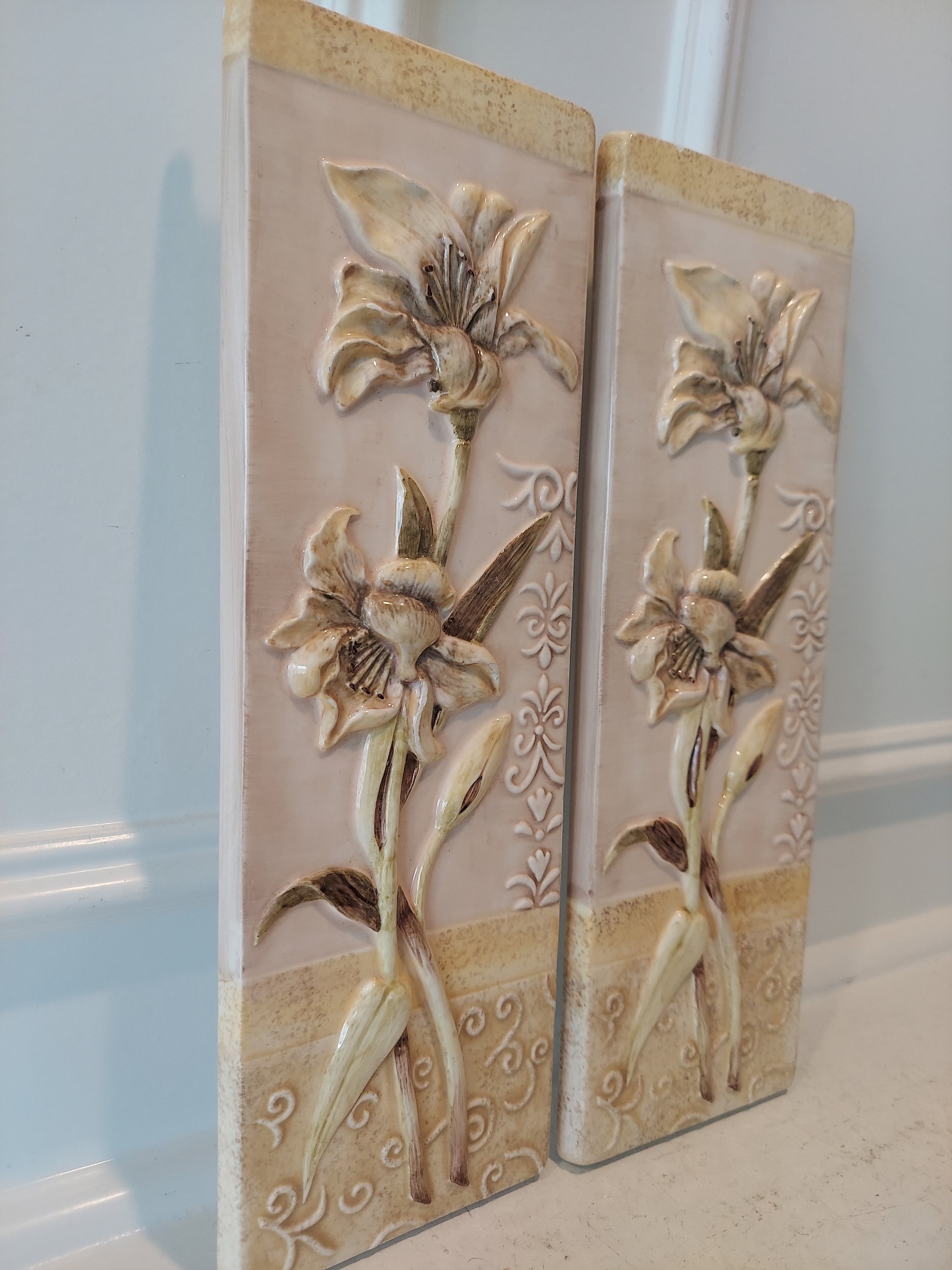Lily Ceramic Tiles - Lily 3D Wall Decor Plaques - Set of 2 - Etsy