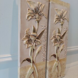 Lily Ceramic Tiles - Lily 3D Wall Decor Plaques - Set of 2 - Etsy