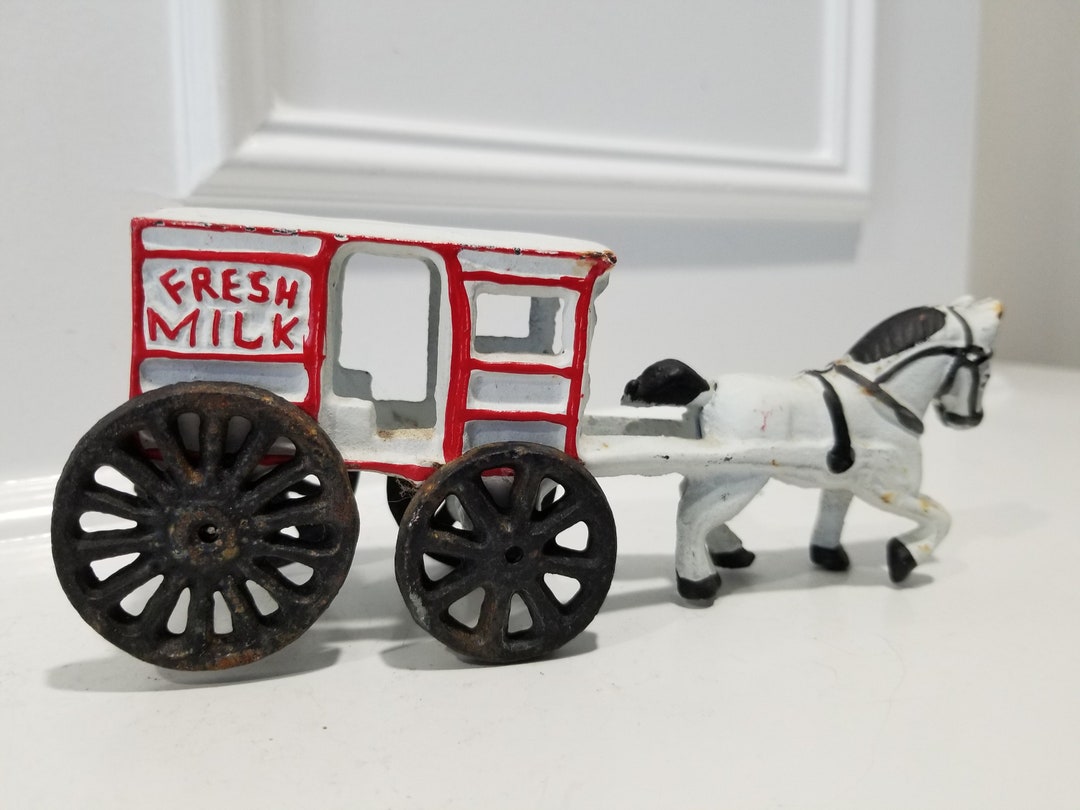 Cast Iron Horse Drawn Fresh Milk Delivery Cart Wagon - Old Cast Iron ...