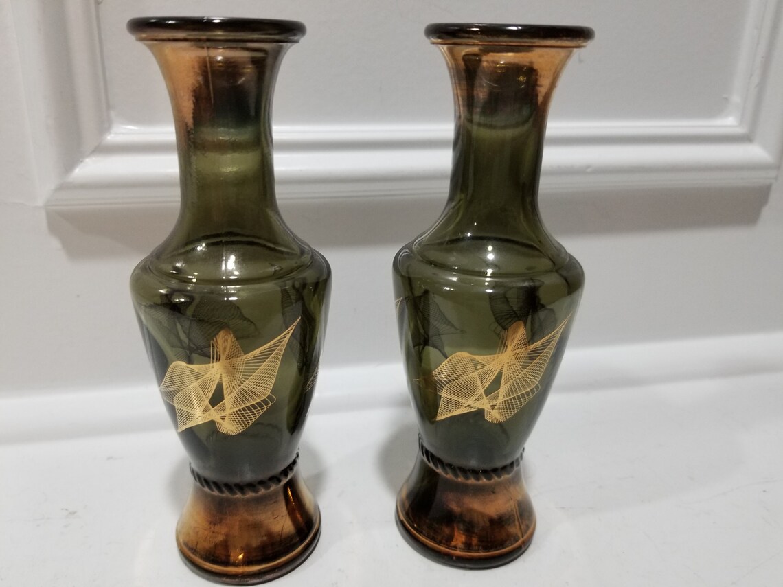 Vintage 1960's Decorative Green Gold Etching Wheatonware - Etsy