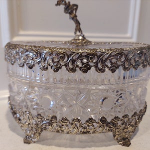 Crystal Box With Silver Metallic Decorations - Victorian Crystal Box ...