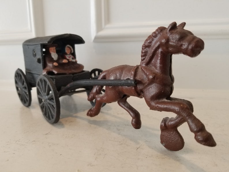 Antique Cast Iron Amish Stagecoach - Hand Painted Cast Iron Amish ...
