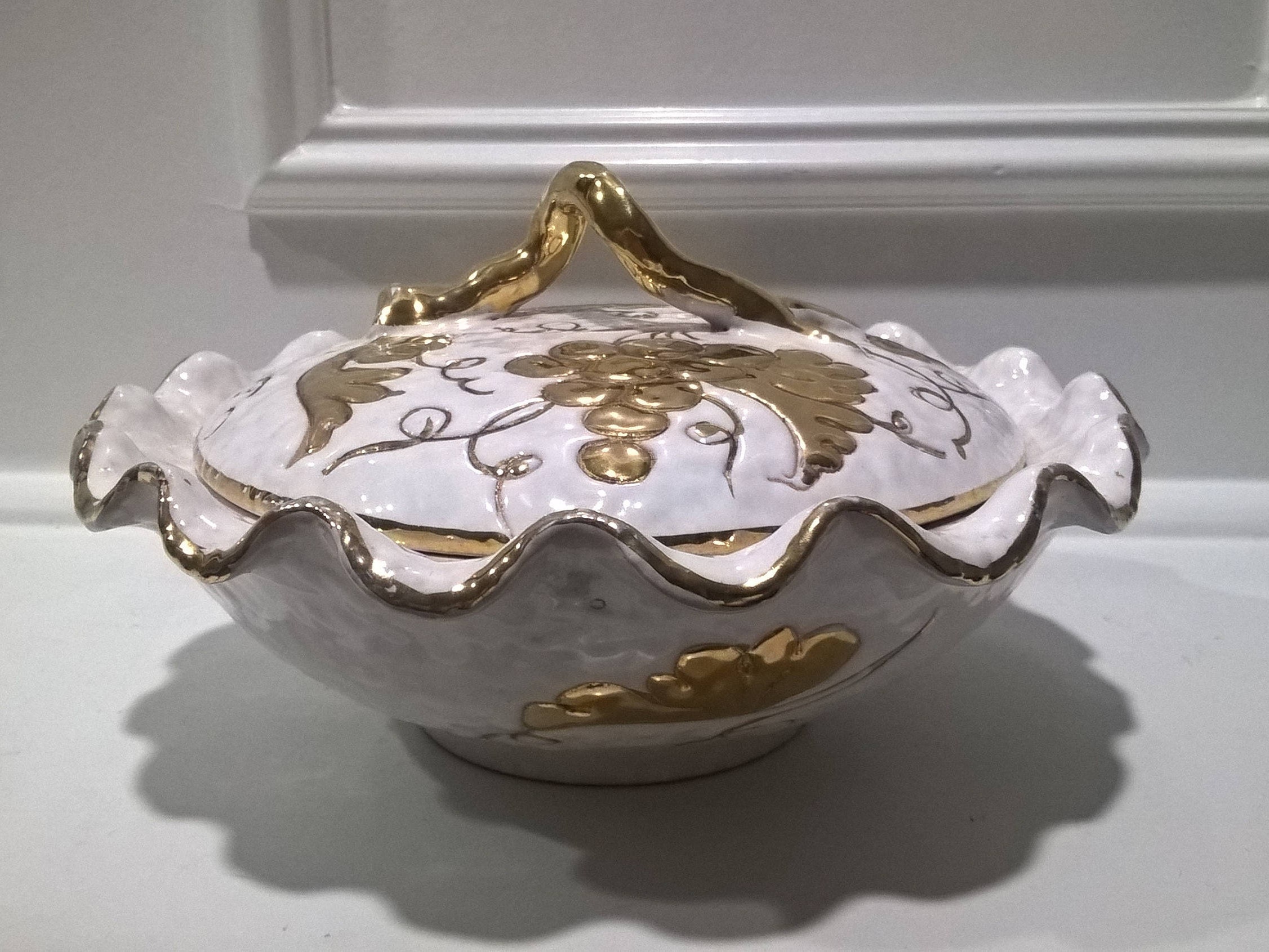 Mid Century Modern Made in Italy Gold and White Lidded Bowl - Grape ...