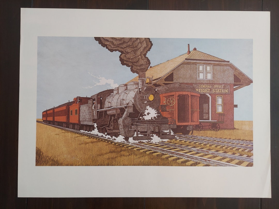 General Offices Freight Station and Train - Large Beautiful Lithography ...
