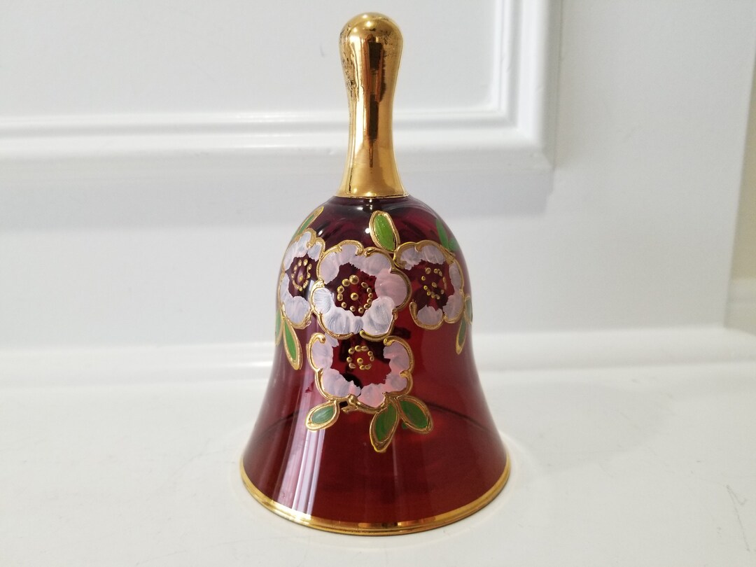 Amber Glass Bell - Genuine Hand Decorated - Gold and Enameled Decor ...