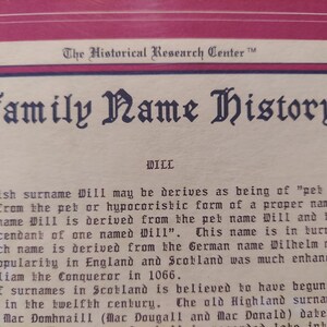 Will - Family Name History - the Historical Research Center ...