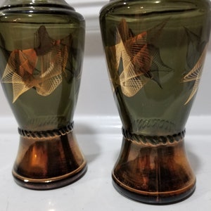 Vintage 1960's Decorative Green Gold Etching Wheatonware Glass Vase ...