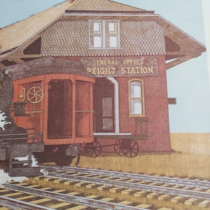 General Offices Freight Station and Train - Large Beautiful Lithography ...