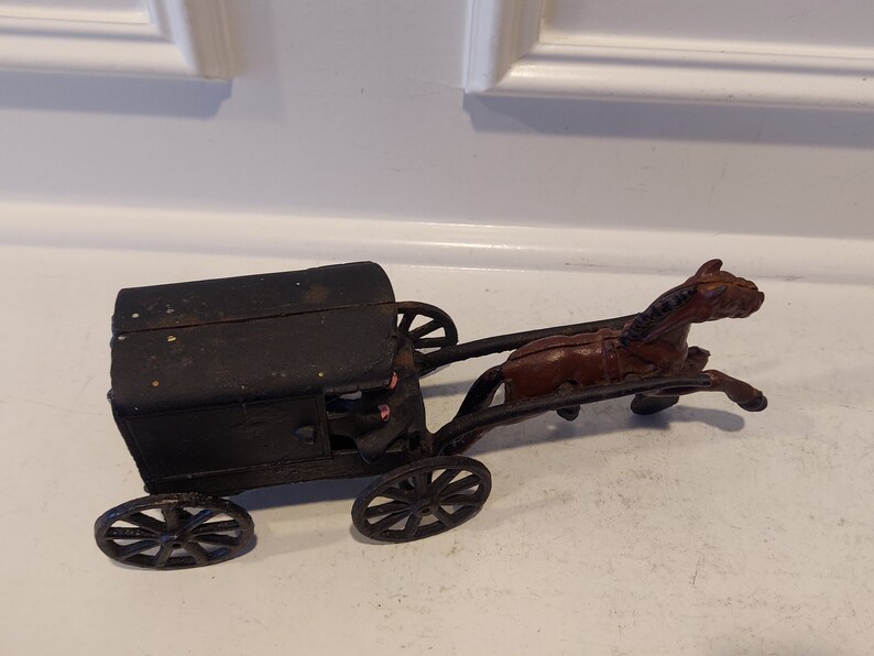 Antique Cast Iron Amish Stagecoach - Hand Painted Cast Iron Amish ...