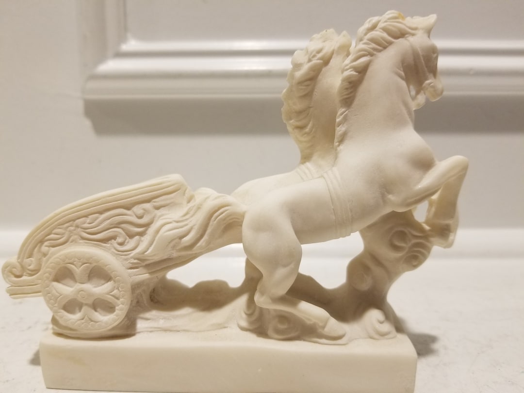 Antique Ivory Stone Roman Chariot - Horses Cart Sculpture - Made in ...