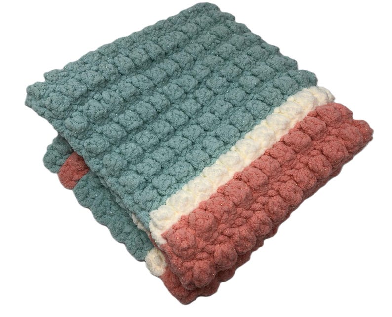 Sparkle Yarn Pink, Blue, & White Bobble Stitch Blanket for Baby - Etsy