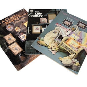 Vintage Country Cross Stitch Pattern Booklets Set - 3 Rustic Needlework ...