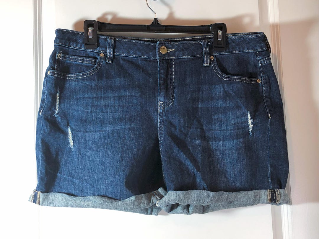 J Lo Dark Wash Distressed Denim Boyfriend Cut Offs - Etsy