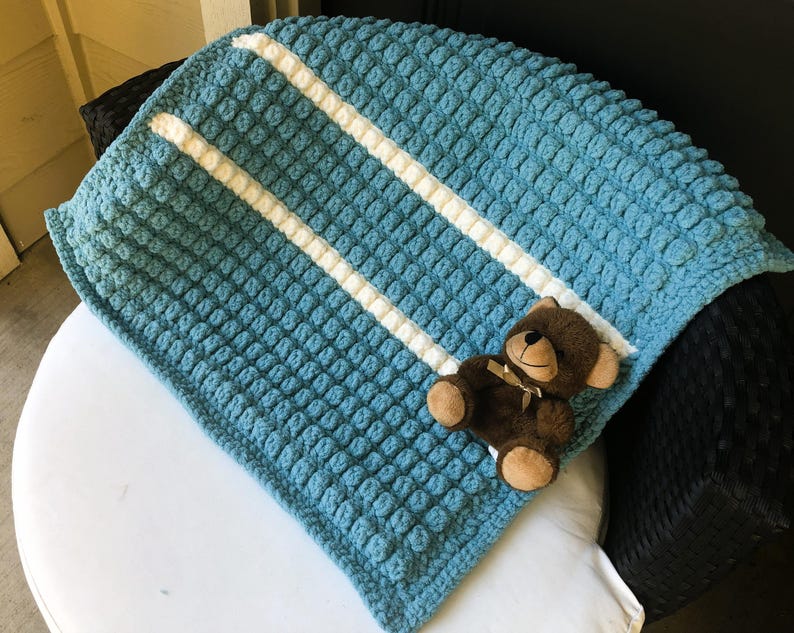 Sparkle Yarn Blue White Bobble Stitch Blanket for Baby - Etsy