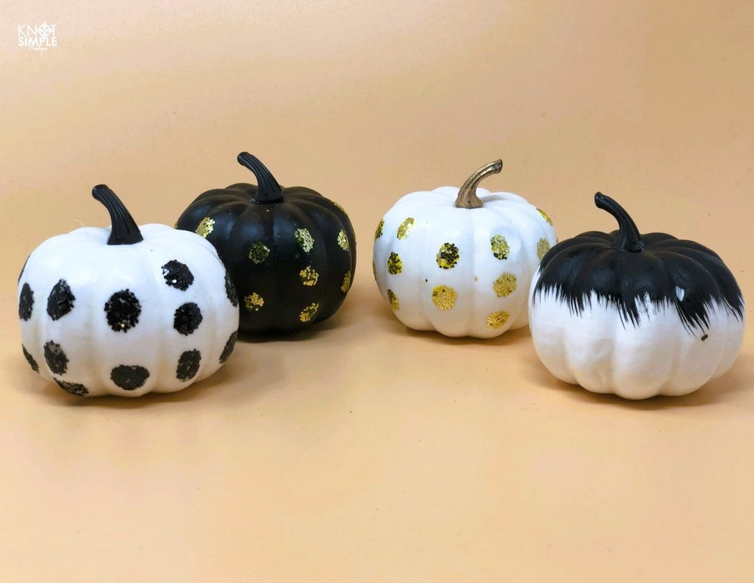Elegant Black and White Decorative Pumpkins Set of 4, Chic Fall ...