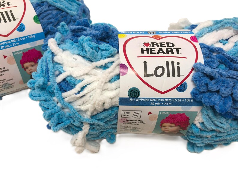 3 Skein Sets of Discontinued Red Heart Icing Lolli Yarn: Blue & White ...
