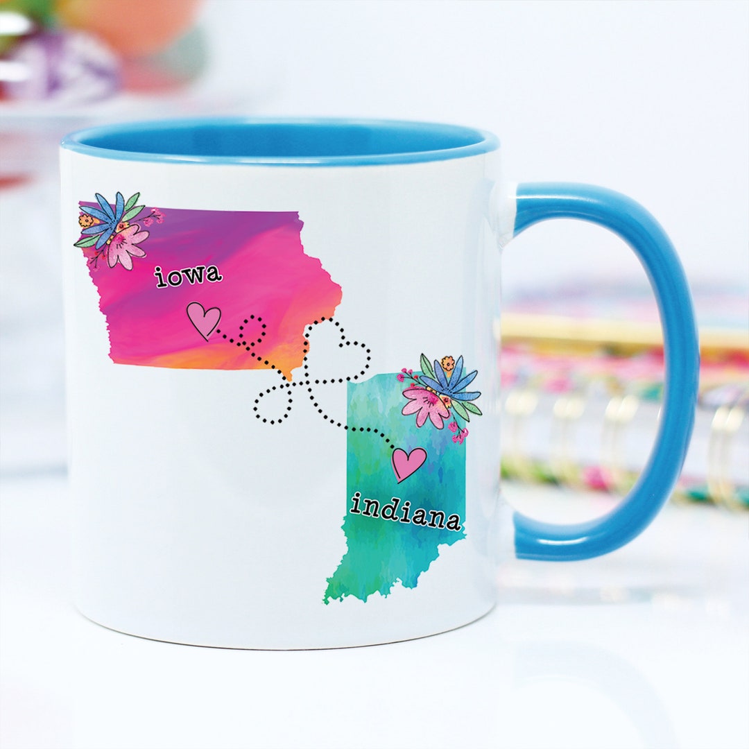 Iowa and Indiana State Mug, Long Distance Gift, State to State Mug ...