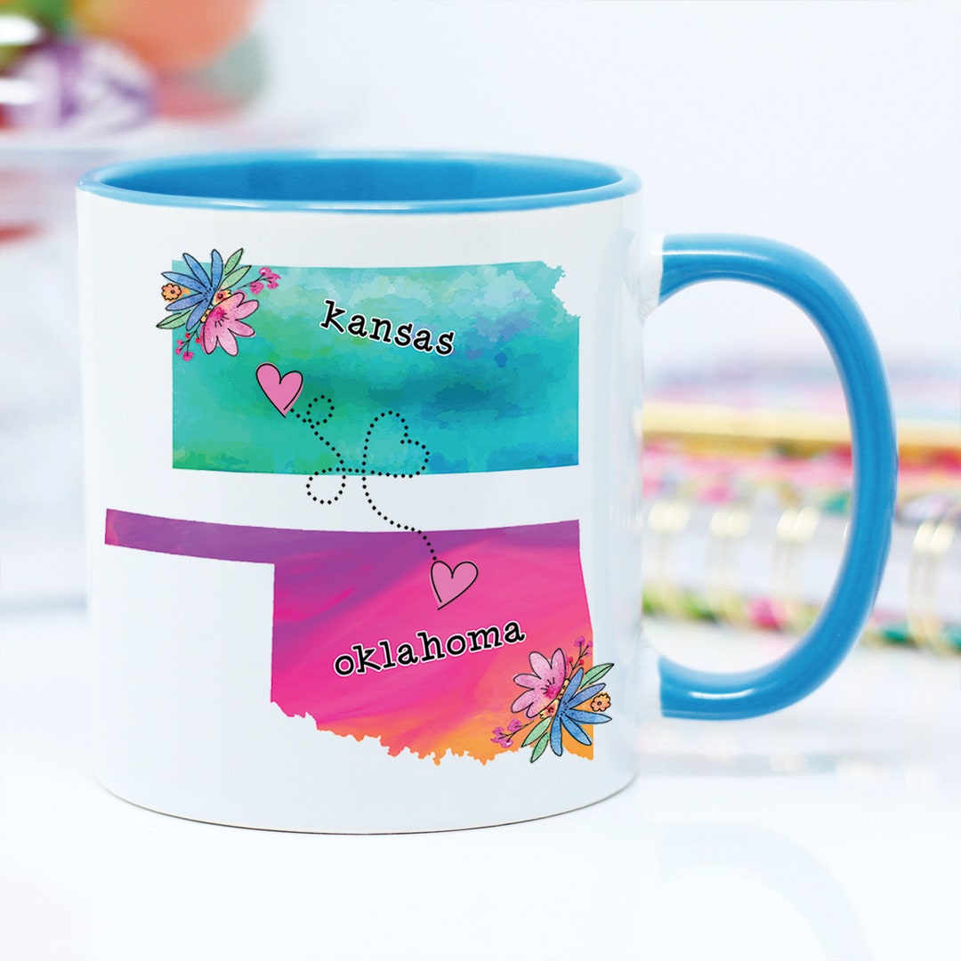 Oklahoma and Kansas State Mug, Long Distance Gift, State to State Mug ...