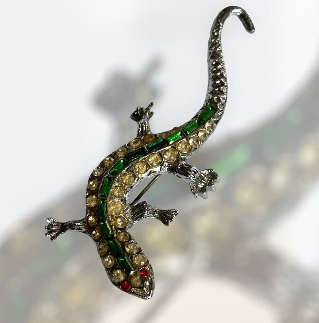 Vintage Silver Tone Lizard Paste Brooch - Etsy