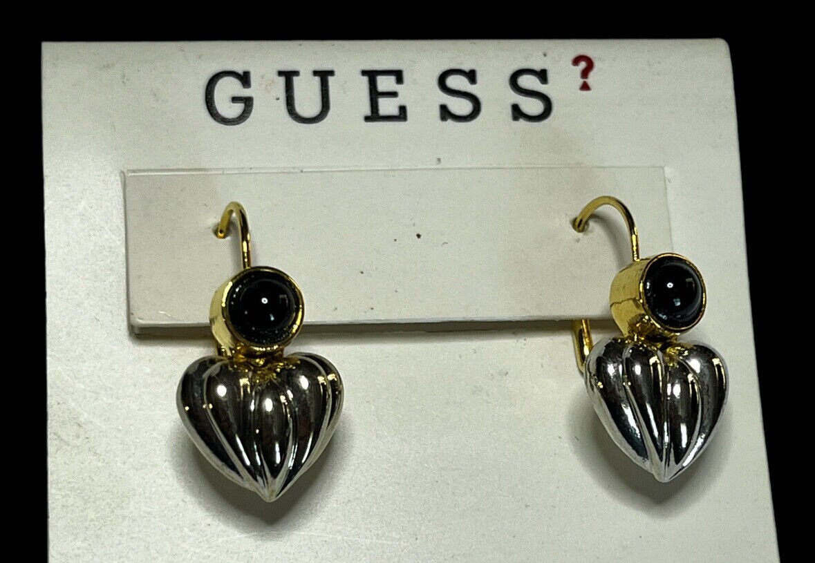 Antiqueschicnjewels Vintage Guess Gold Silver Tone Heart Drop Earrings