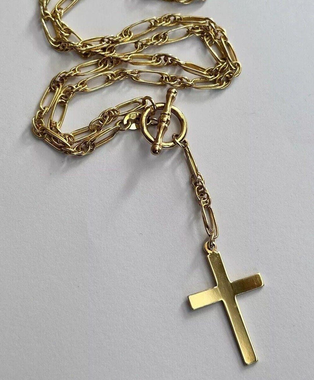 Vintage 9ct Gold Fob Chain T-bar Cross Crucifix Necklace - Etsy