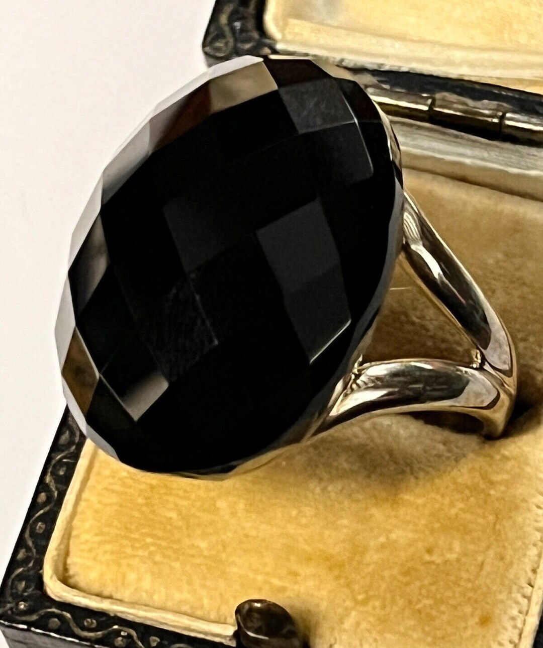 Vintage Silver 925 Faceted Onyx Statement Ring - Etsy