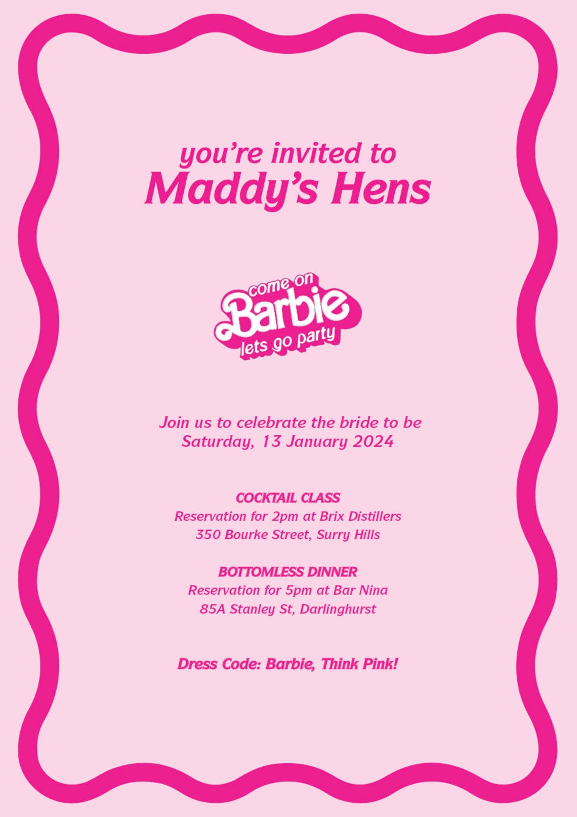 Barbie Themed Hen's Invite & Signage - Etsy