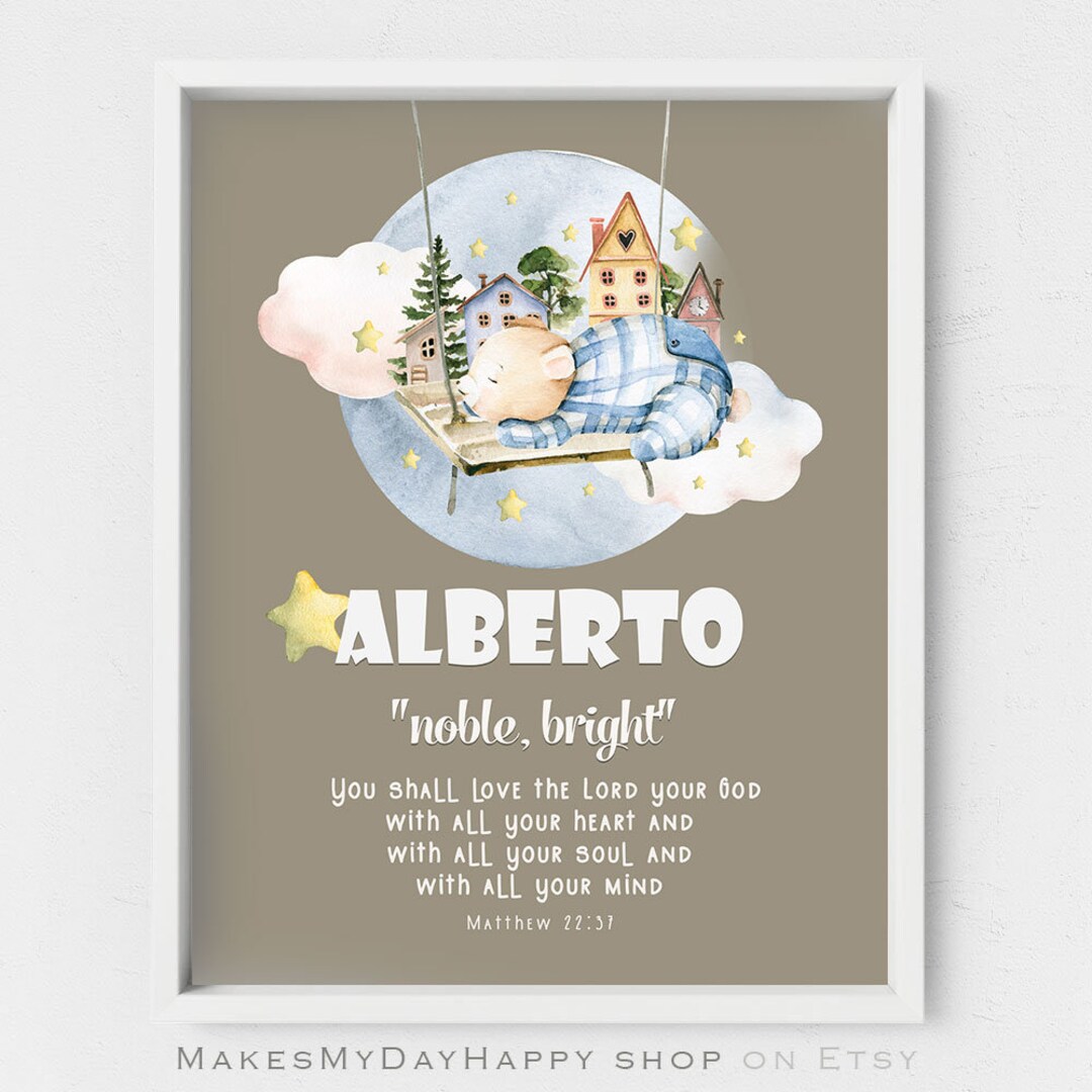 Alberto name wall art,Sweet Dream in the clouds,Sleeping animal ...