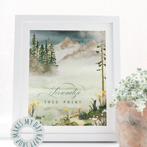 Watercolor Forest Landscape,green Landscape,custom Quote Print,quote ...