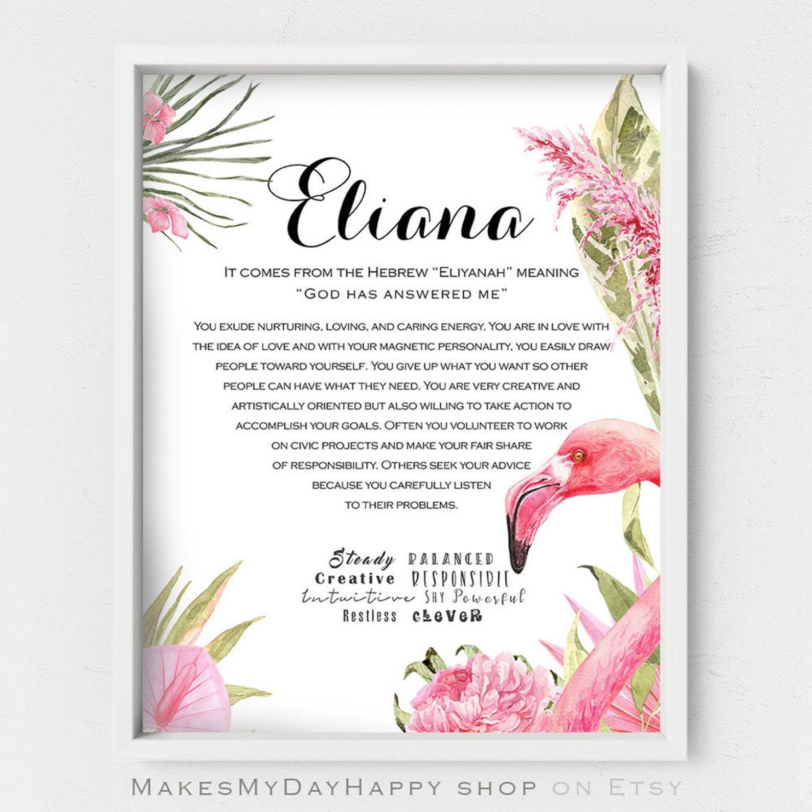 Custom Name Meaning Printable Wall Art,white Blush Nursery,gracie Name ...