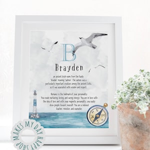Brayden Name Wall Art,nautical Kids Room Decor,see Lover Birthday Gift ...