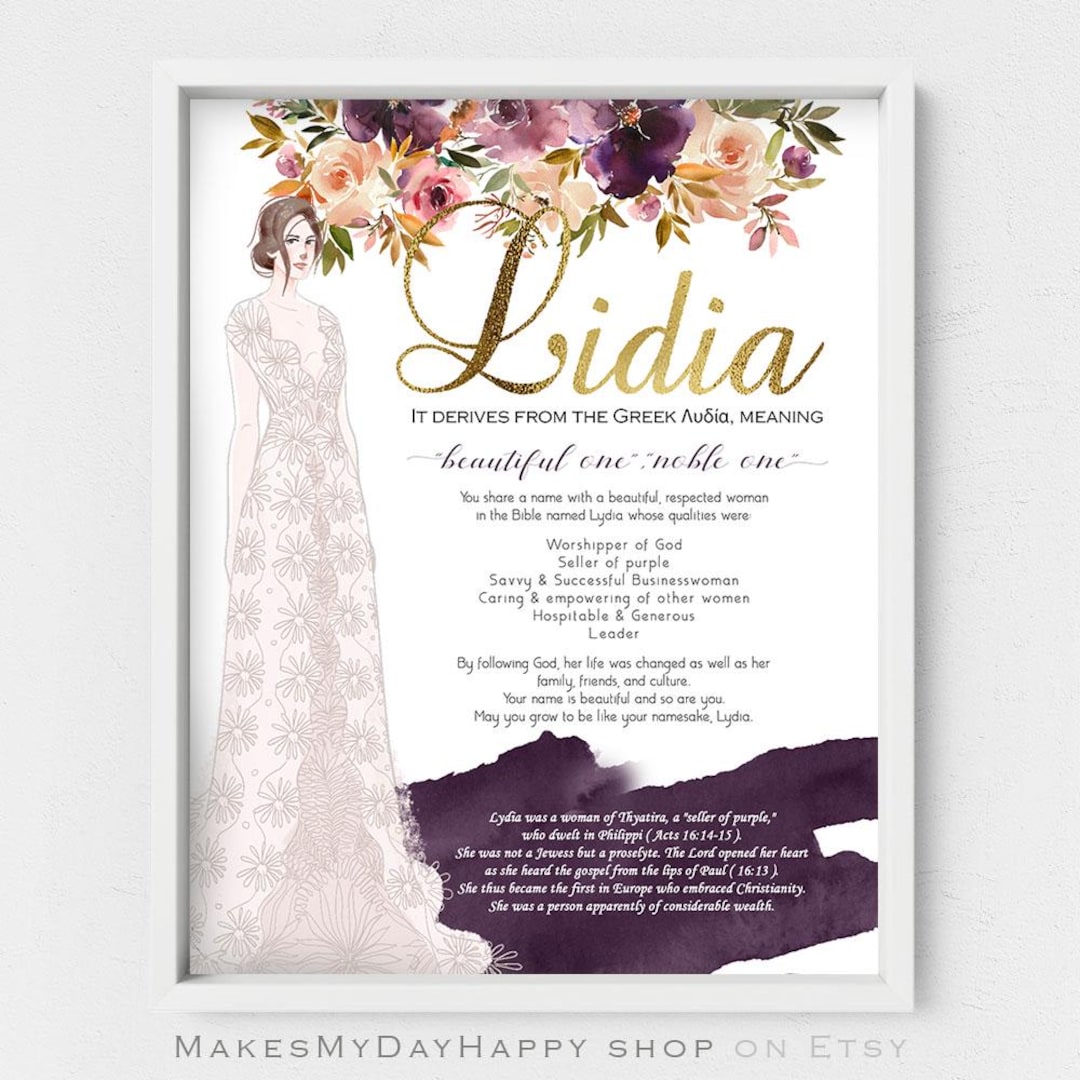 Lidia name,Greek name meaning,gracious girl poster,colorful floral ...