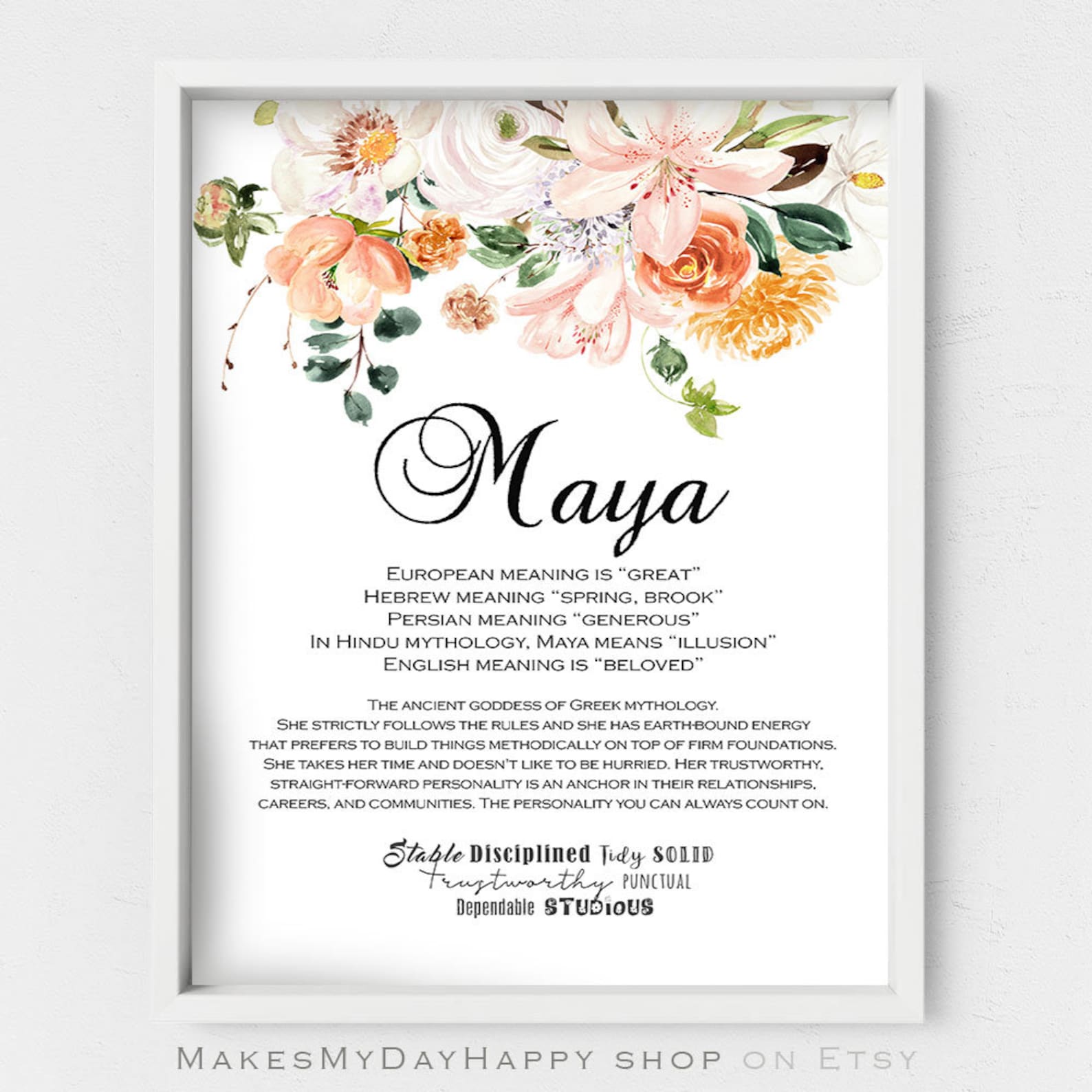 Maya name meaningCustom first NamePersonalized given | Etsy